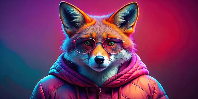 Stylish Fox in Neon-lit Hooded Jacket and Sunglasses. Generative AI ...