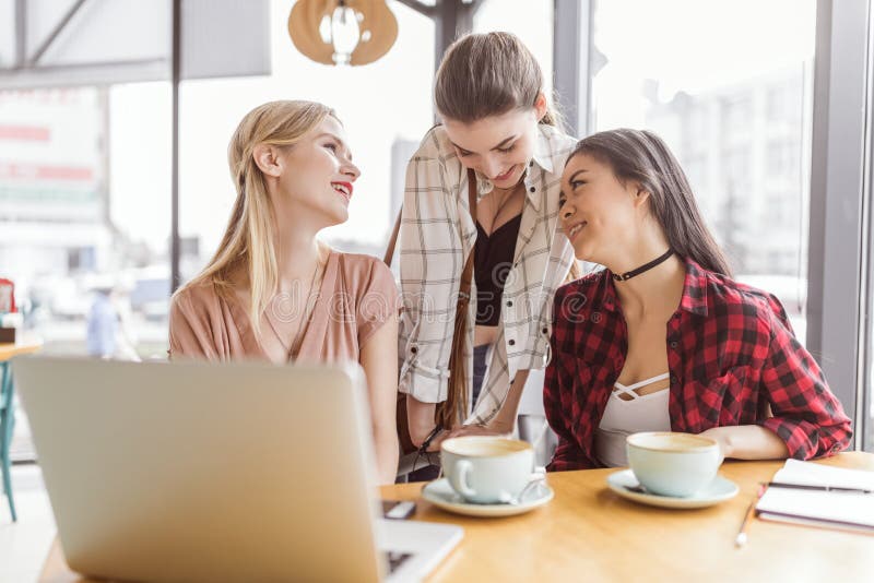 Stylish Friends Spending Time Together in Cafe Stock Photo - Image of ...