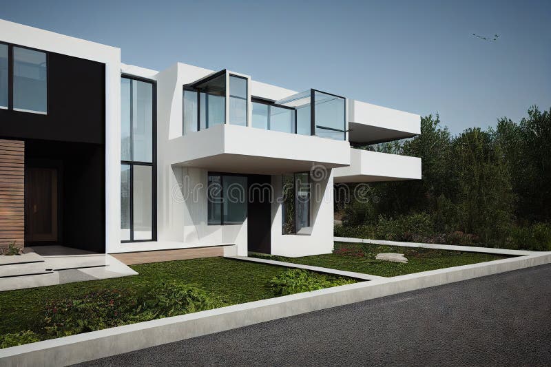 Stylish Front Door of House in Expensive Modern Country House Stock ...