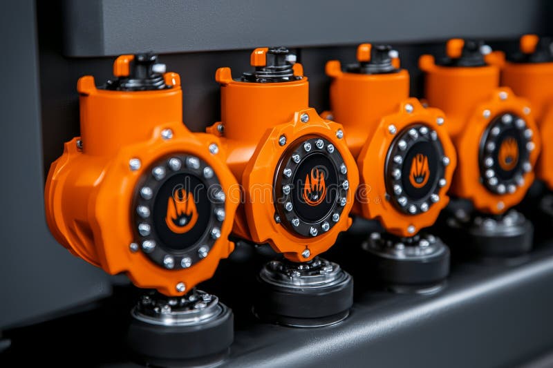 Stylish and Functional Orange Valves Arranged in a Line for Industrial ...
