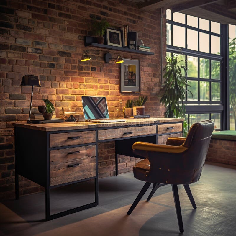Stylish and Functional: the Urban Industrial Home Office Stock Photo ...