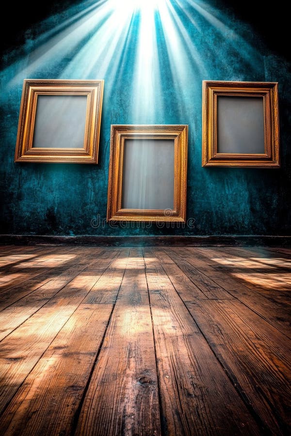 A Stylish Gallery Room Showcasing a Plain Gold-edged Frame Against a ...