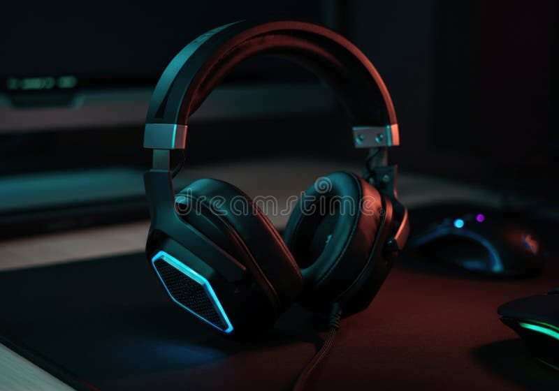 Stylish Gaming Headset Vibrant Lighting Desk Setup Stock Photos - Free ...
