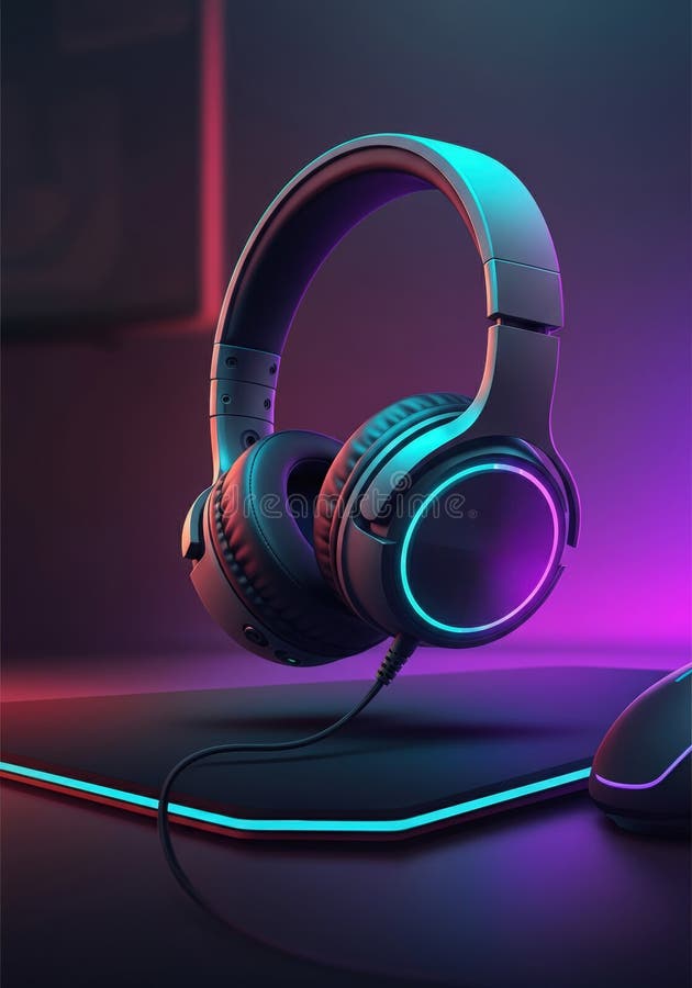 Stylish Gaming Headset Vibrant Neon Lighting Sleek Surface Stock Photos ...