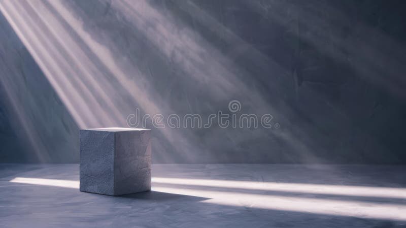 Stylish Geometric Stone Pedestal with Light Rays in a Minimalist Studio ...