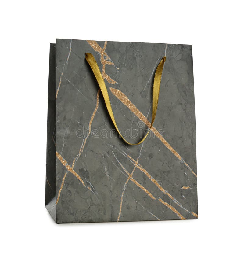 Stylish Gift Paper Bag Isolated on White Stock Photo - Image of pack ...