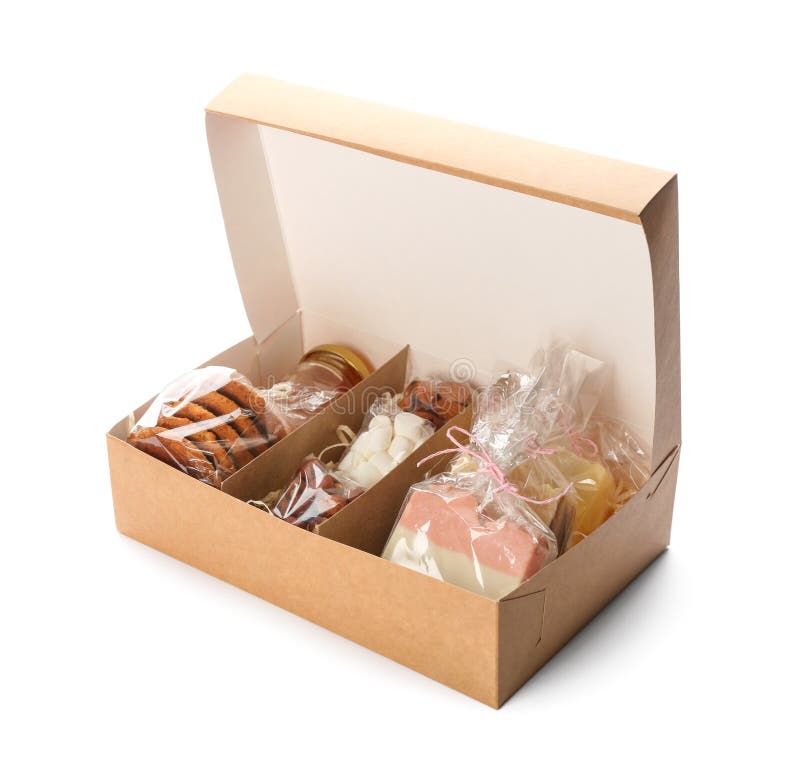 Stylish Gift Set in Box Isolated on White Stock Photo - Image of ...