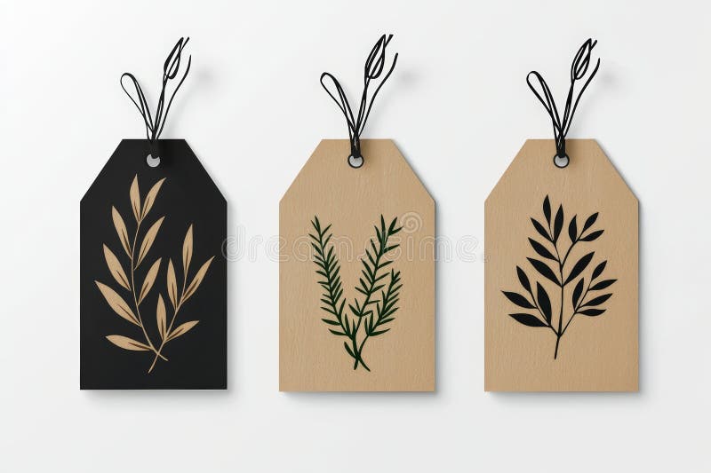 Stylish Gift Tags Featuring Elegant Leaf Designs on a Black and Brown ...