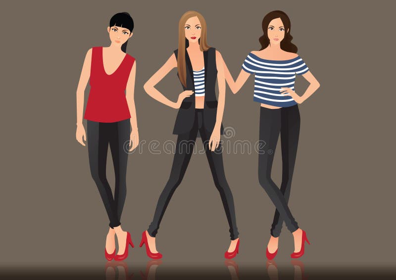 Stylish Girls Posing. Vector Illustration Decorative Design Stock ...