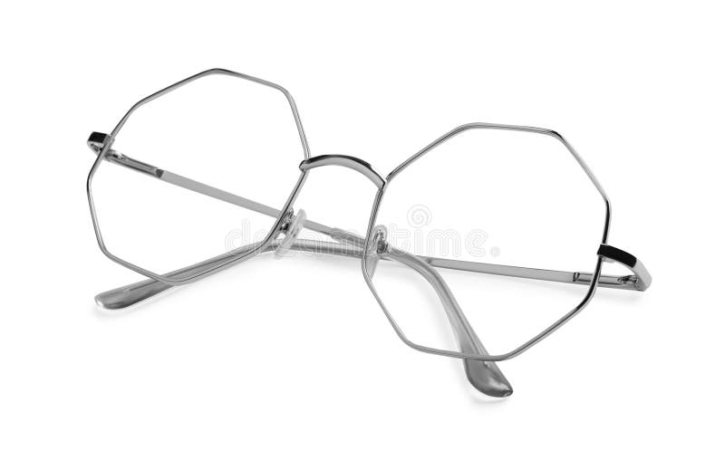 Stylish Glasses with Metal Frame Isolated on White Stock Image - Image ...