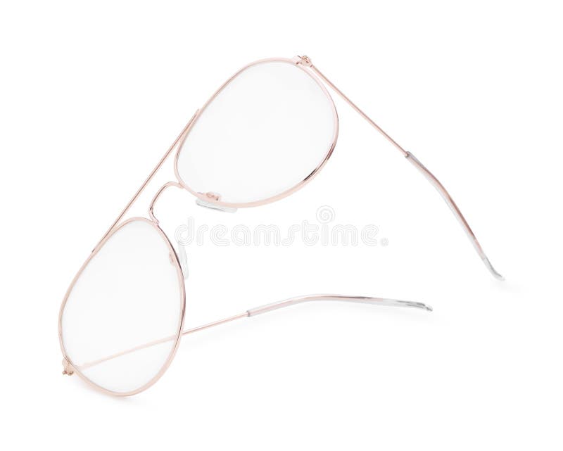 Stylish Glasses with Metal Frame Isolated on White Stock Photo - Image ...