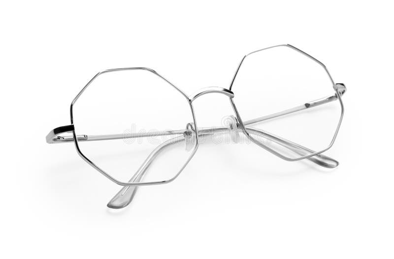 Stylish Glasses with Metal Frame Isolated on White Stock Photo - Image ...