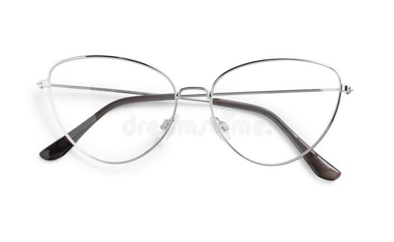 Stylish Glasses with Metal Frame Isolated on White, Top View Stock ...
