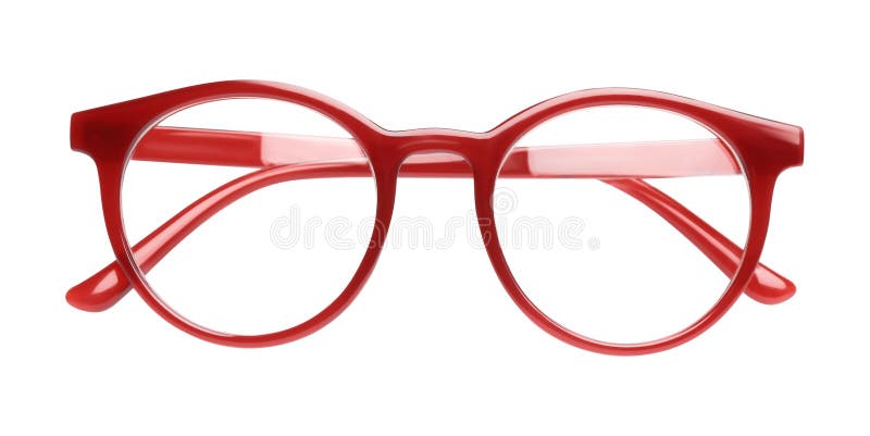 Stylish Glasses with Red Frame Isolated on White Stock Image - Image of ...