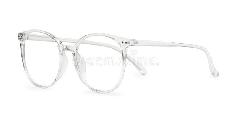 Stylish Glasses with Transparent Frame Isolated on White Stock Image ...