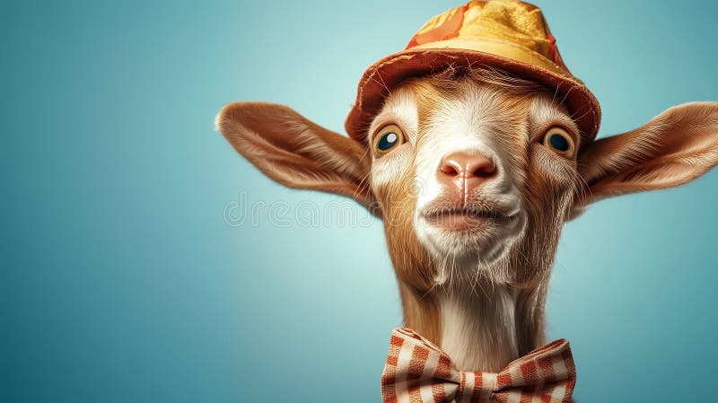 A Stylish Goat Wearing a Hat and Bow Tie, Bringing a Touch of Elegance ...