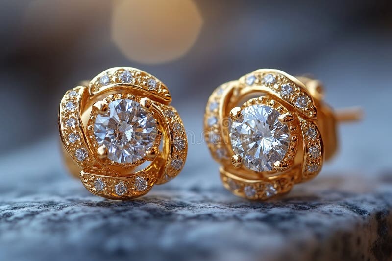 Stylish Gold Earrings Design with Diamond. Two Earrings on the Table ...