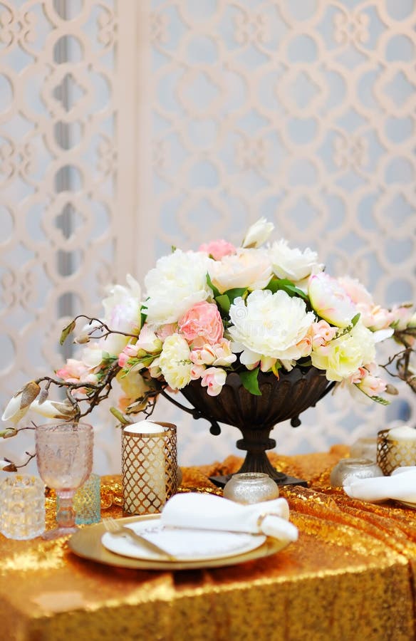 Stylish gold table set stock image. Image of celebrate - 56867257