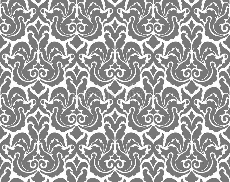 Damask Seamless Pattern. Gray Damask Pattern with Symmetrical Floral ...