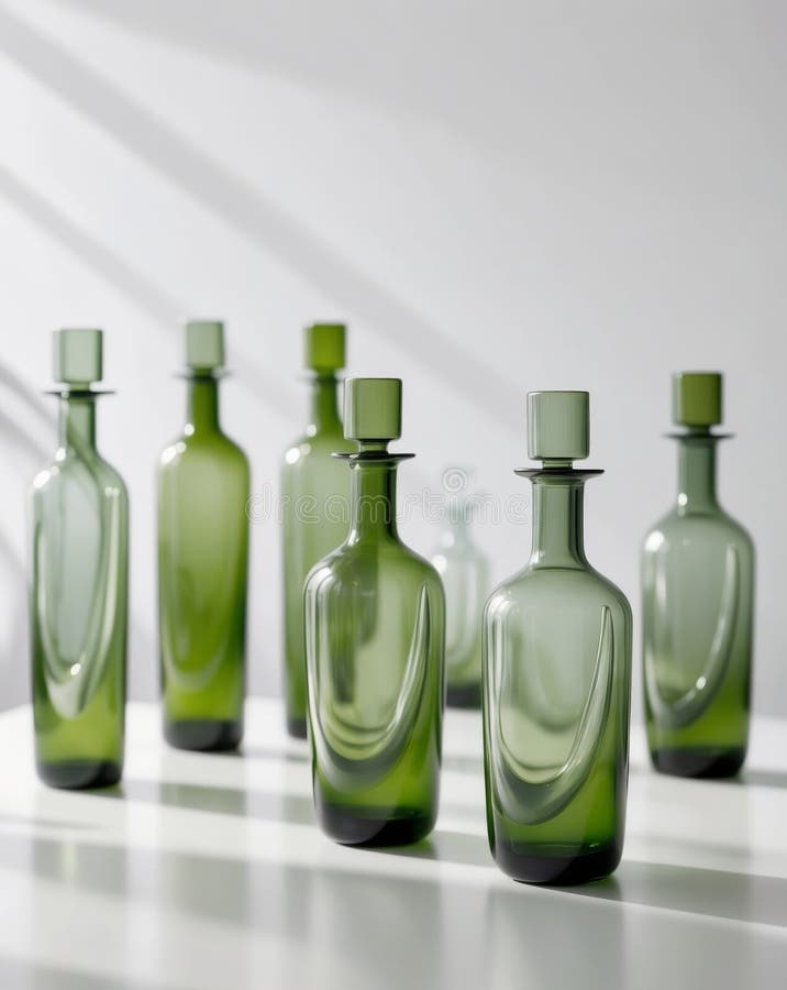 Stylish Green Glass Bottles for Refreshing Beverage Presentation Stock ...