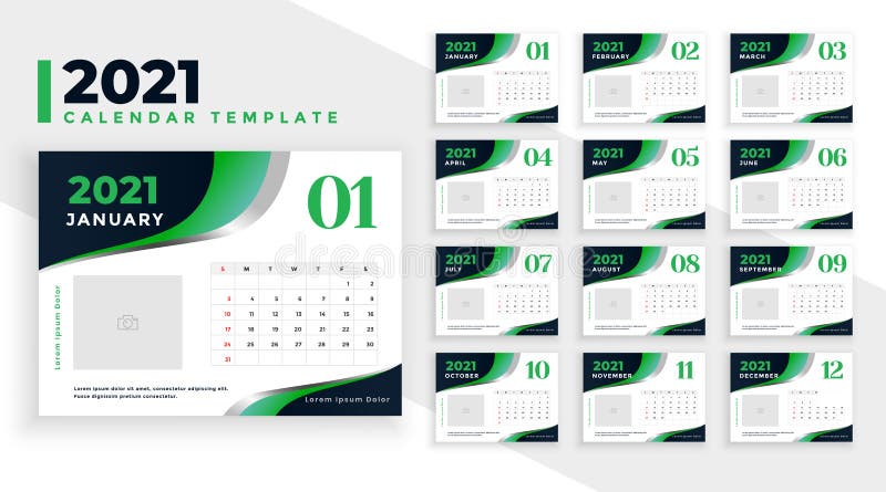Stylish Green 2021 New Year Calendar Design Template Stock Vector ...