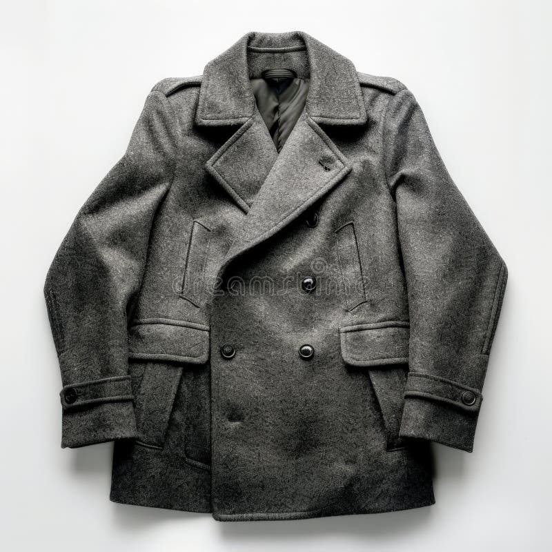 A Stylish Grey Wool Coat with a Double-breasted Design and Large ...