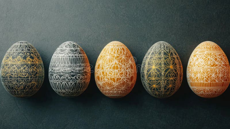 Monochrome Easter Egg Outlines Arranged in a Grid on a Neutral Grey Background, Showcasing ...