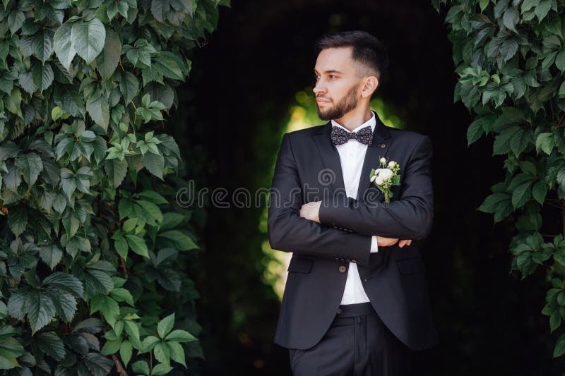 Stylish Groom Posing at the Camera Stock Photo - Image of hand, model ...