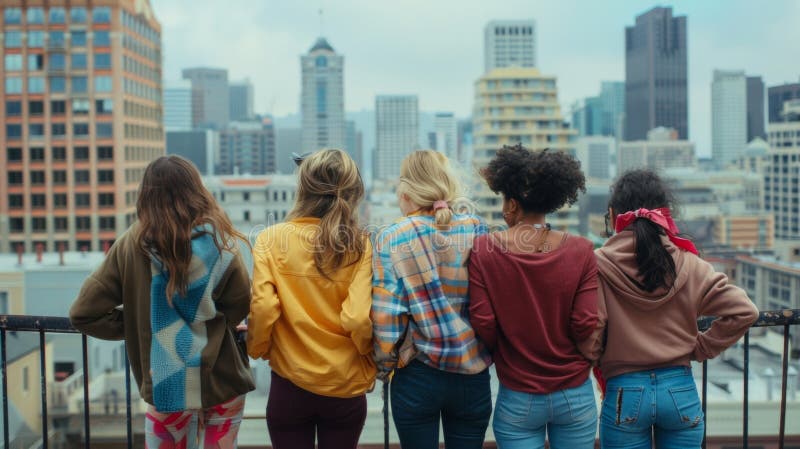 A Stylish Group of Friends Posing for a Photo with Backs Turned Towards ...