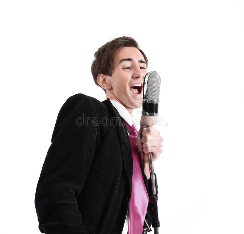 Stylish Guy with a Microphone Singing Jazz Stock Photo - Image of ...