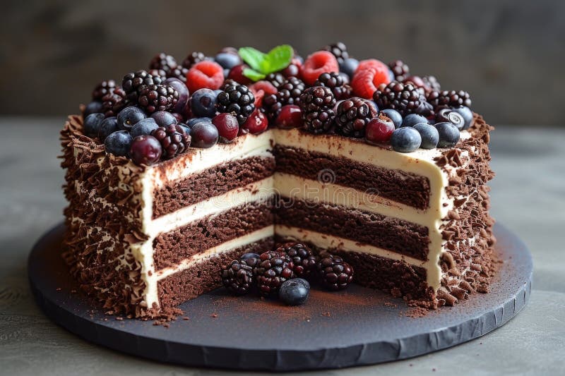 Stylish Handmade Cake on the Table with Chocolate Stock Illustration ...