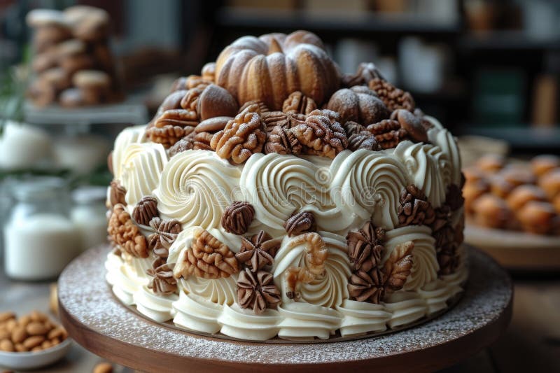 Stylish Handmade Cake on the Table with Chocolate Stock Illustration ...