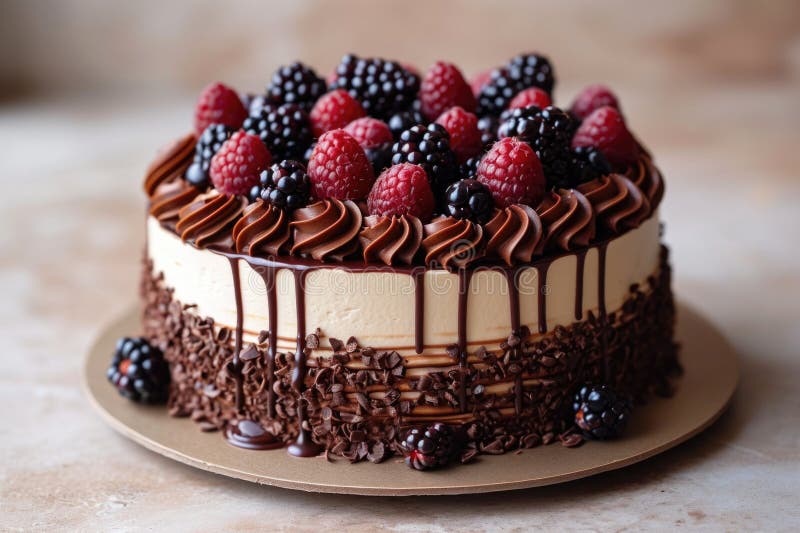 Stylish Handmade Cake on the Table with Chocolate Stock Illustration ...