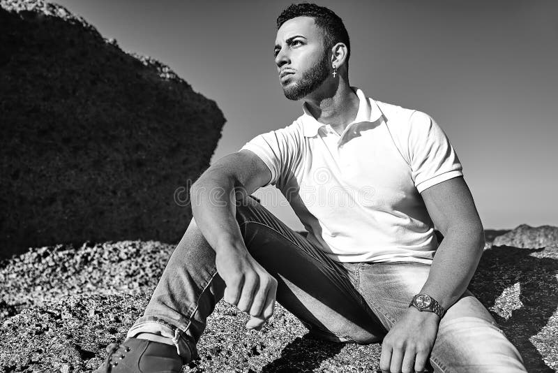 Stylish Handsome Man Model Behind Sky Stock Photo - Image of outdoors ...