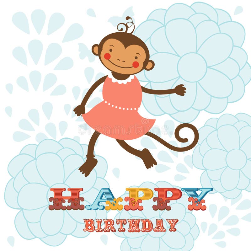 Stylish Happy Birthday Card with Cute Monkey Stock Vector ...