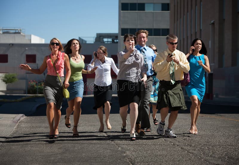 Stylish, Happy People Running in the City. Stock Image - Image of blond ...