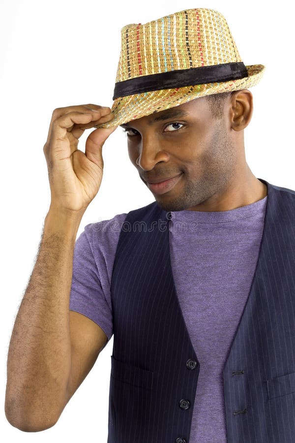 Young Black Man Hat Backwards Hand on Head Stock Image - Image of good ...