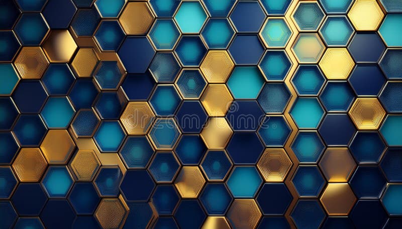 Stylish Hexagon Pattern in Blue and Gold, Perfect for Backgrounds ...