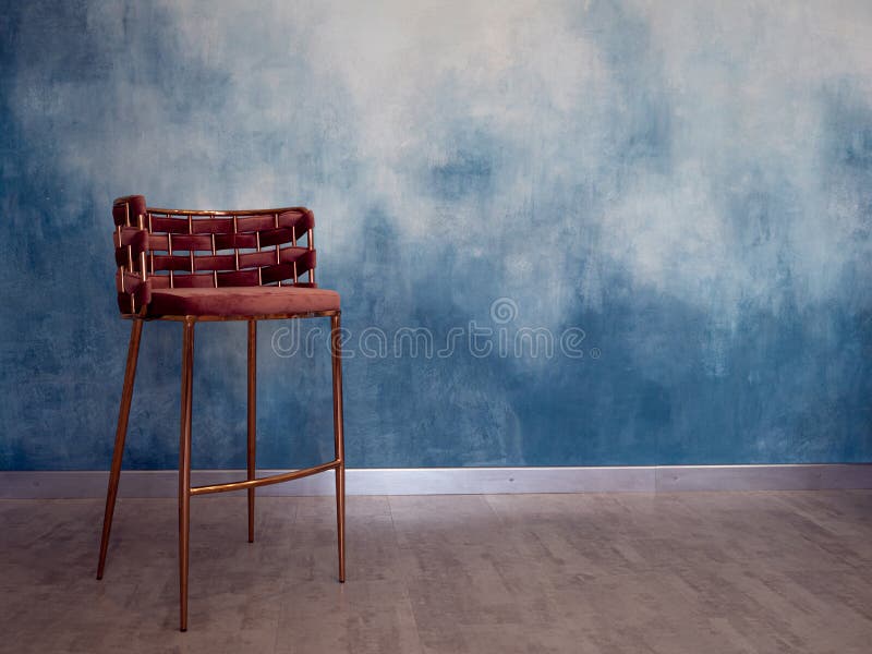 Stylish High Chair on the Background of the Textured Wall of Blue Shade ...