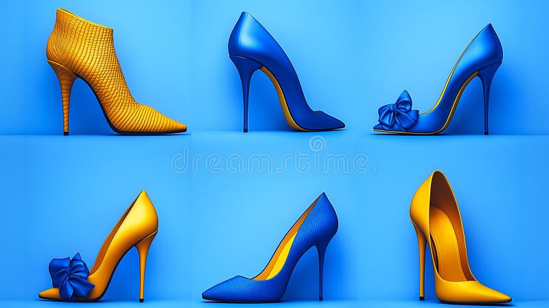 Stylish High Heel Collection Showcasing Vibrant Yellow and Blue Designs ...