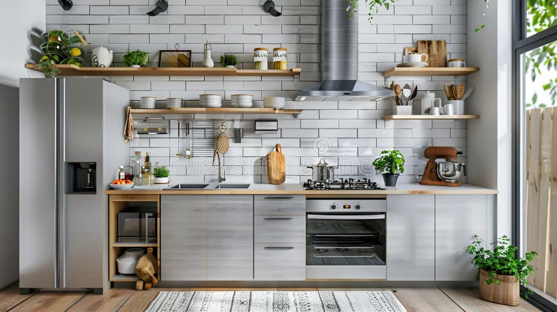Stylish Home Kitchen Interior with Hidden Design, Shelves and ...