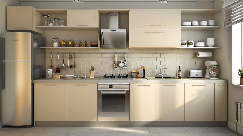 Stylish Home Kitchen Interior with Hidden Design, Shelves and ...