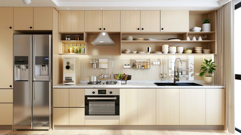 Stylish Home Kitchen Interior with Hidden Design, Shelves and ...