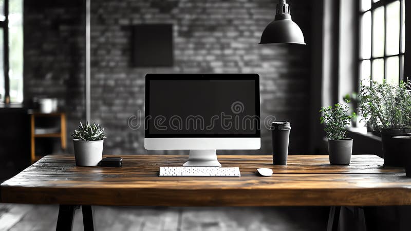 Stylish Home Office Desk with Computer and Plants in a Modern ...
