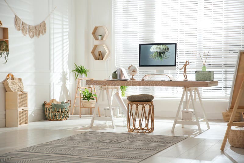 Stylish Home Office Interior with Comfortable Workplace Stock Photo ...