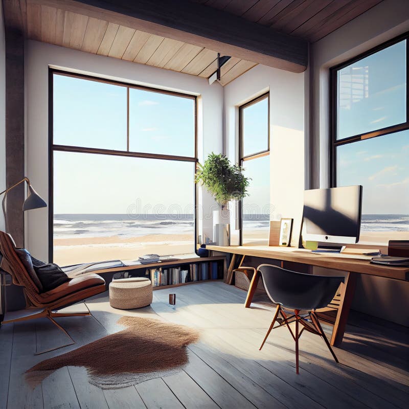 Stylish Home Office Interior with Comfortable Workplace Stock ...