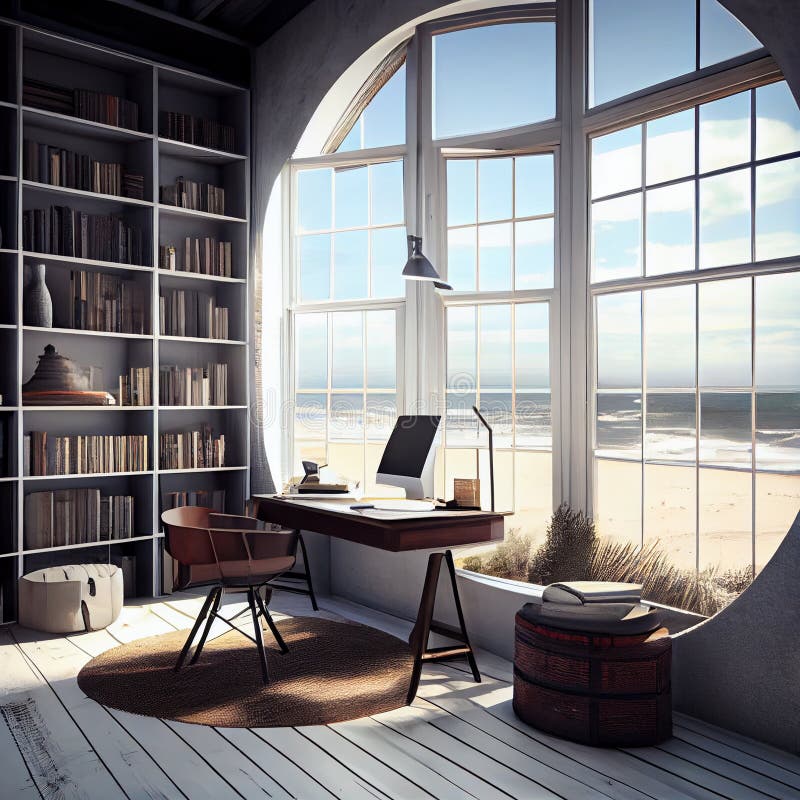 Stylish Home Office Interior with Comfortable Workplace Stock ...