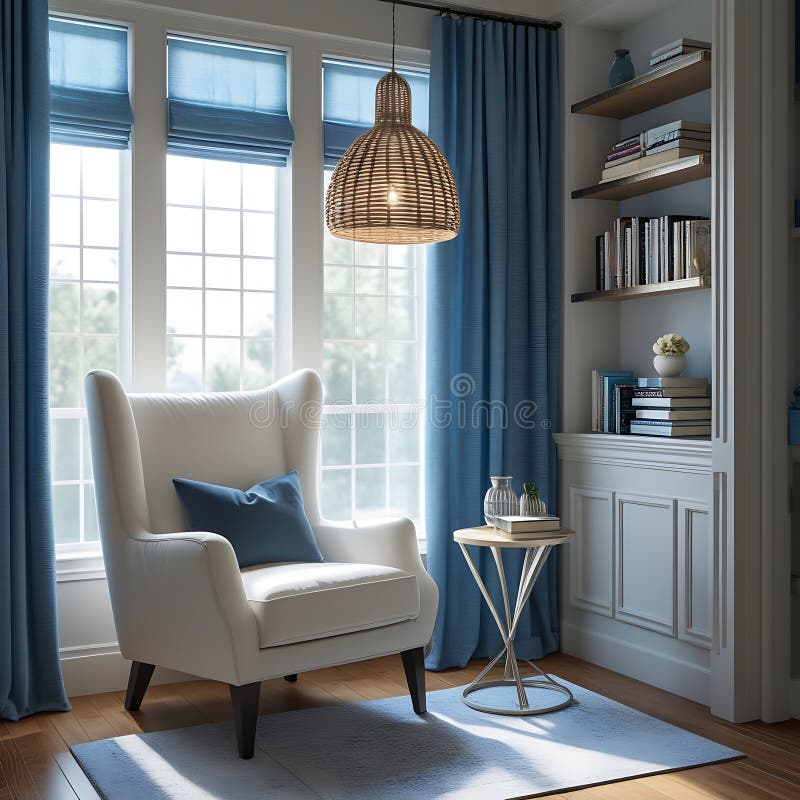 Stylish Home Office or Study Corner with Natural Light and Blue ...
