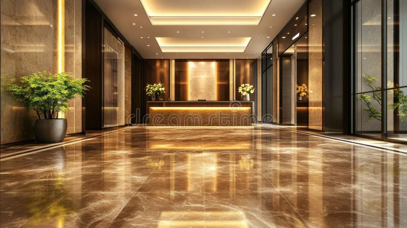 Stylish Hotel Lobby Design with Marble Flooring Stock Image - Image of ...