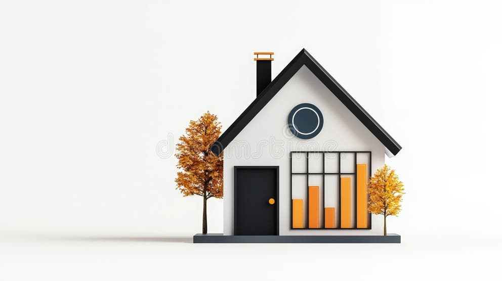 Stylish House Model with Trees and Graphs Stock Illustration ...